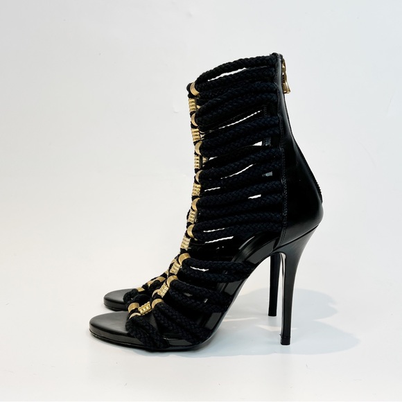 Balmain | Shoes | Balmain Hm Black And Gold Strappy Stiletto Heels Eur ...